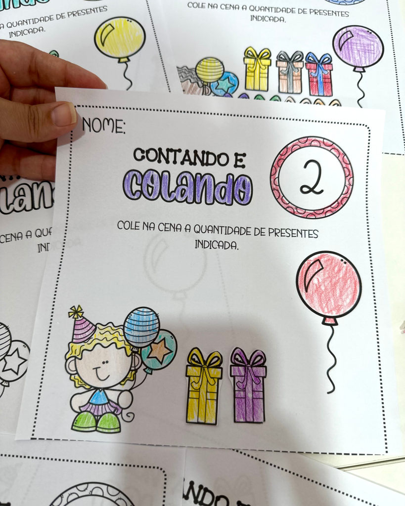 Apostilas Contando e Colando – Presente de Aniversário para trabalhar numerais de 0 a 10 com ...